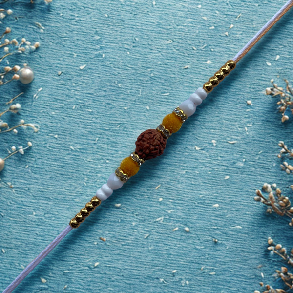 Traditional Rudraksha Rakhi with Light Orange Thread – Rakhi Store